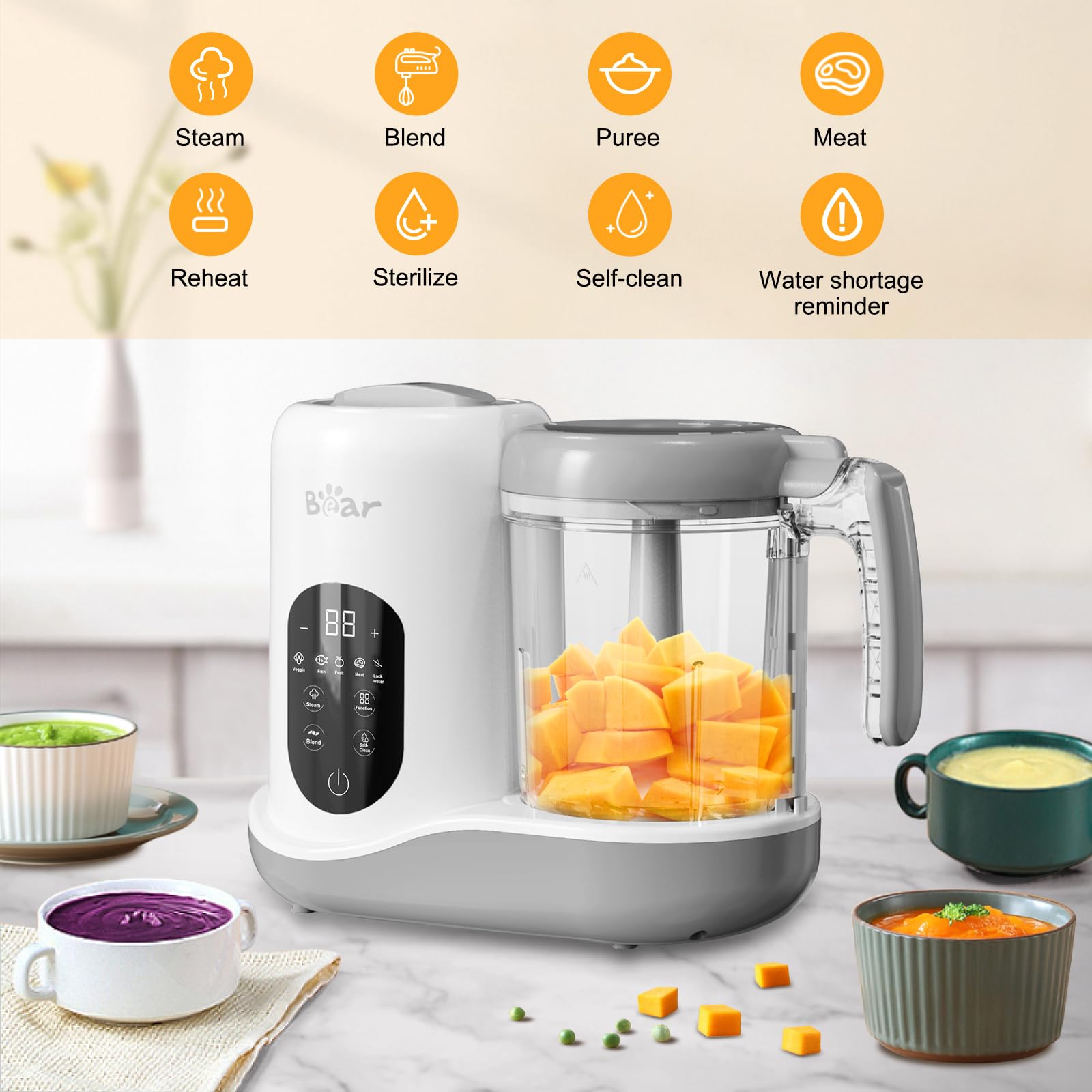 BEAR Baby Food Maker & Baby Fruit Food Feeder & Mini Freezer Nibble Tray & Baby Food Pouches Combo