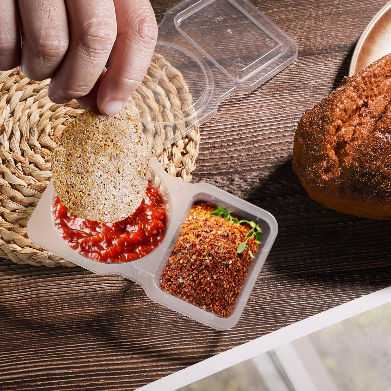 lasuroa 15pcs Double Condiment Containers with Lids, Double Compartment Condiment Containers Portable Sauce Containers Double Compartment Snack Containers for To-Go Sauce Travel Snack