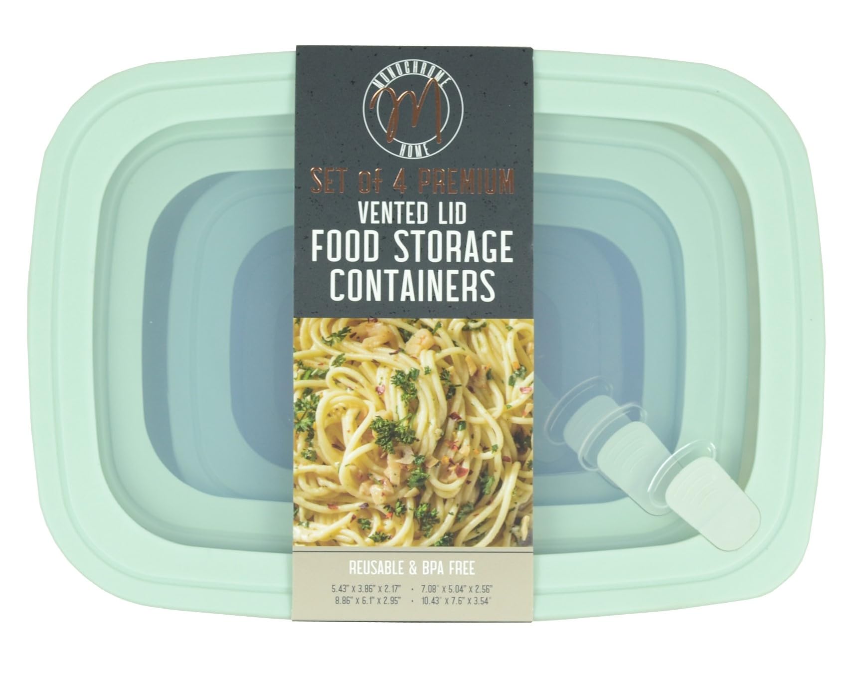 Set of 4 BPA Free Food Storage Containers with Vented Lids Assorted Sizes, Microwave & Freezer Safe, Leftovers, Meal Prep, Fridge Organization Dry Grains Storage by Dependable Industries Inc. (Green)