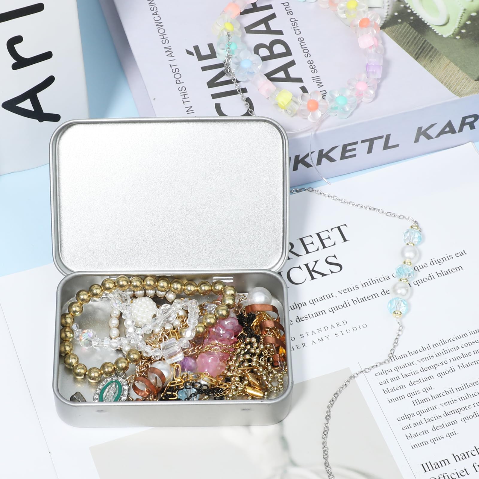 3 Pack Tin Box Containers 3.46 x 2.36 x 0.7 Inch Rectangular Metal Tin Box with Lid Empty Hinged Tins Box Containers Metal Storage Box with Hinge Lids for Home Organizer Storage Candy Jewelry, Silver
