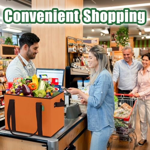 LALABAG Reusable Grocery Bag (Pack of 3) - Heavy Duty Box with High Load Carrier, Foldable, Perfect for Shopping, Gifting, Storage (Orange)