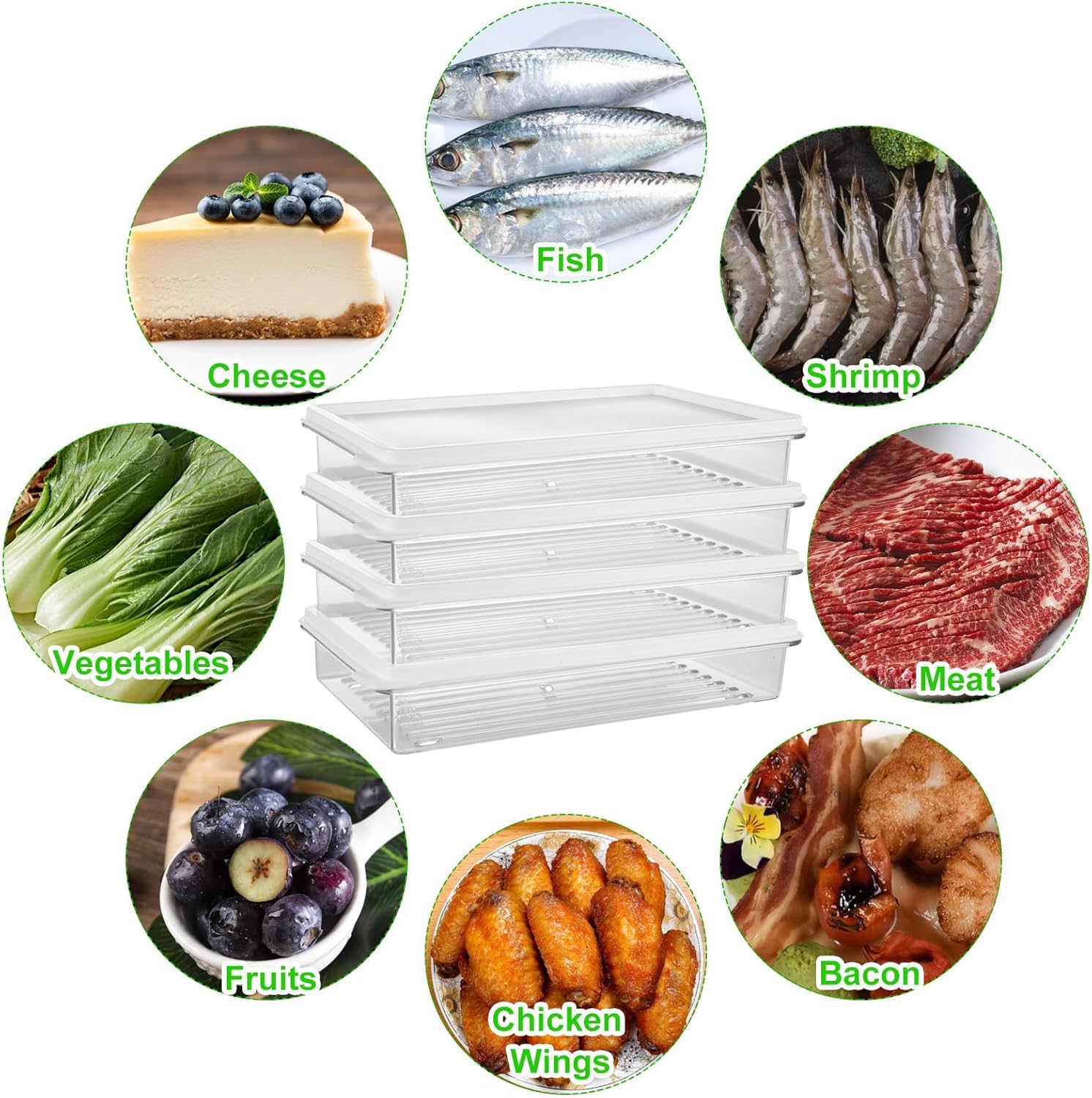8 Pack Bacon Keeper for Refrigerator, Deli Meat Saver Container with Airtight Lid, Cold Cuts Cheese Holder for Fridge Food Refrigerator Storage Box, Christmas Cookie