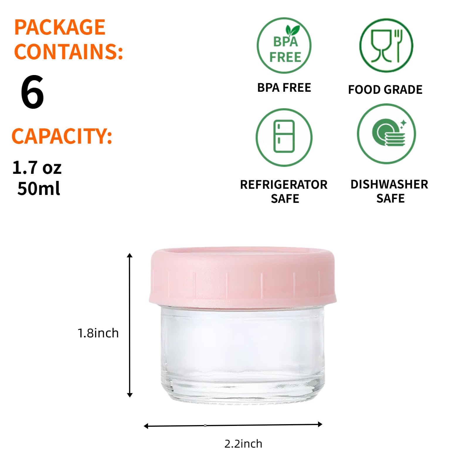 Small Glass Jars with Lids [6 Pack], Salad Dressing Container To Go, Condiment Containers & Dipping Sauce Cups, Glass Meal Prep Containers for Lunch Box (1.7oz)