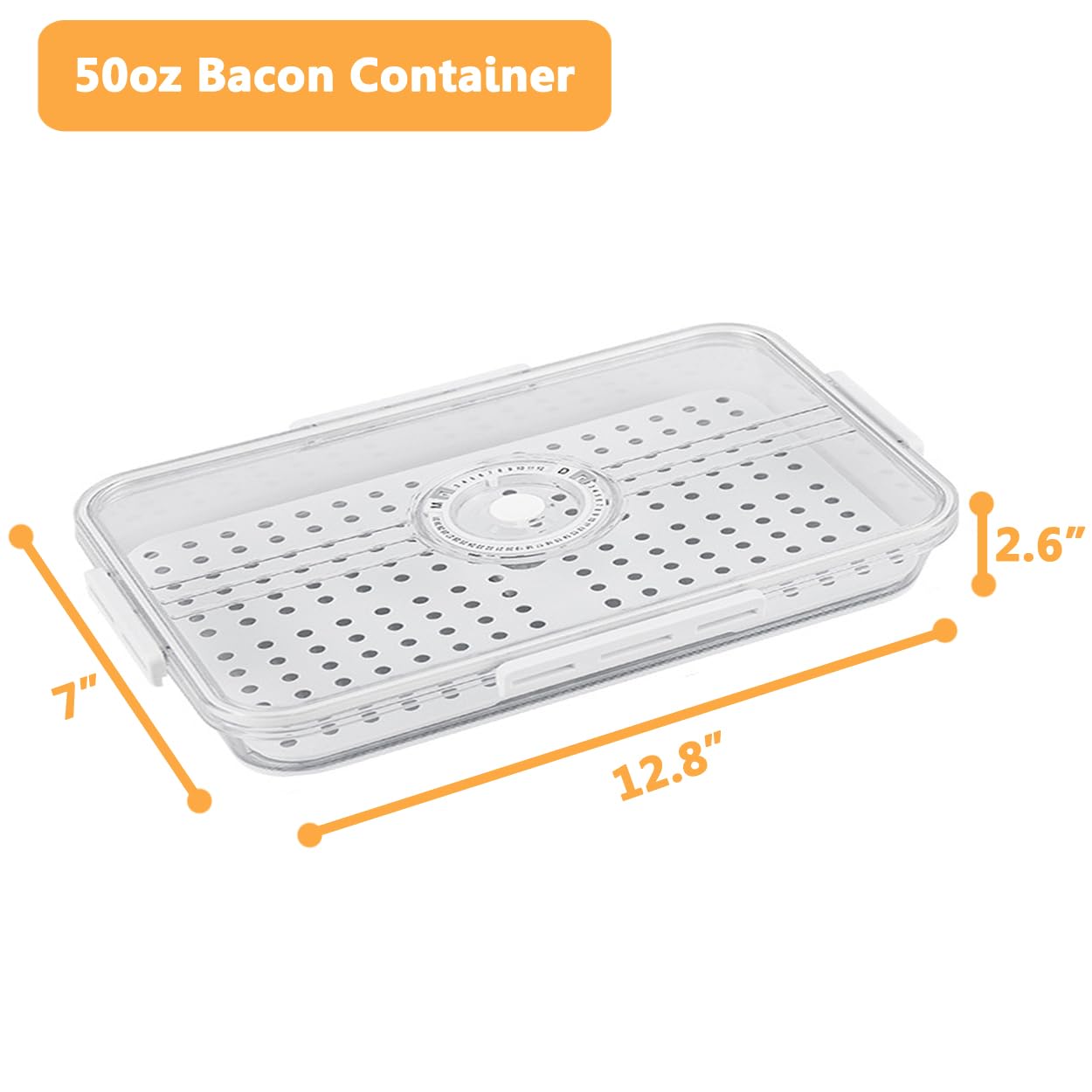 Vellsenne Bacon Container Airtight with Time Recording - Bacon Container Keeper Holder for Refrigerator Bacon Storage Container for Fridge Bacon Storage Box