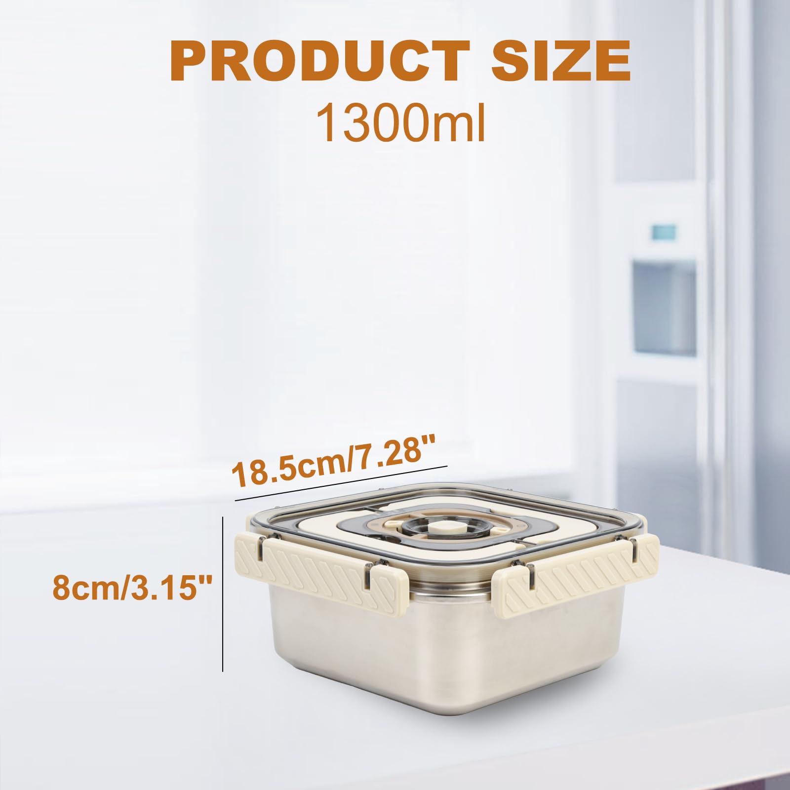 LANGMINGDE Stainless Steel Food Container with Lid, Meal Prep Container Lunch Box with Handle Date Tracker for Travel, Party, Leftovers, Dishwasher Safe Oven/Freezer Safe Except Lid, 44oz/1300ml
