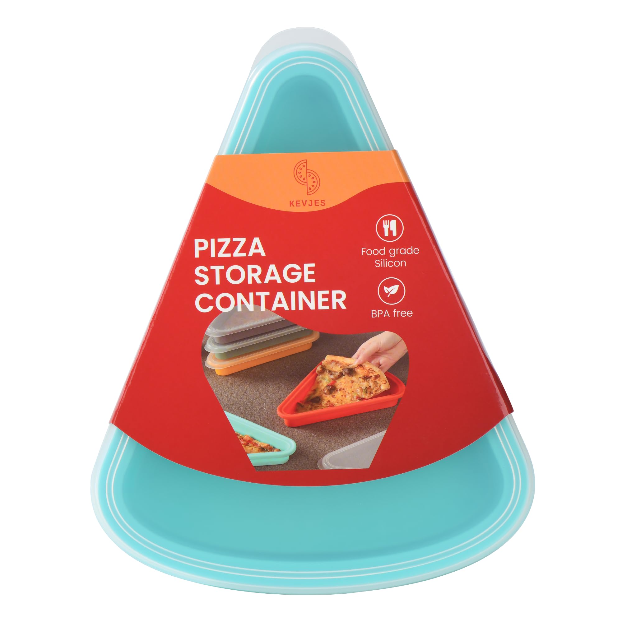 KEVJES 5-Pack Multicolor Reusable Silicone Leftover Pizza Slice Storage Container with Air-tight Lids-BPA Free,Fits Single Slice up to 16β,Save Space,Refrigerator organizer.