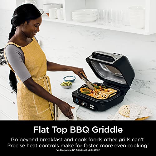 Ninja IG601 Foodi XL 7-in-1 Indoor Grill Combo, use Opened or Closed, Air Fry, Dehydrate & More, Pro Power Grate, Flat Top Griddle, Crisper, Black, 4 Quarts
