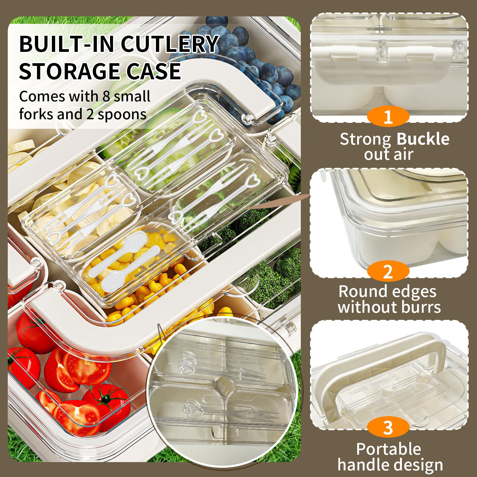 KVOOISD Divided Serving Tray with Lid and Handle, Clear Plastic Snackle Box Charcuterie Container 8 Compartments, Reusable Veggie Tray Fruit Tray,Large Snack Platter for Party Refrigerator Storage