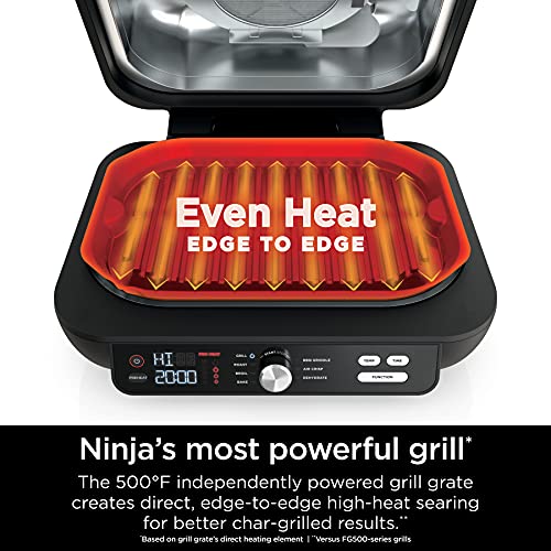 Ninja IG601 Foodi XL 7-in-1 Indoor Grill Combo, use Opened or Closed, Air Fry, Dehydrate & More, Pro Power Grate, Flat Top Griddle, Crisper, Black, 4 Quarts