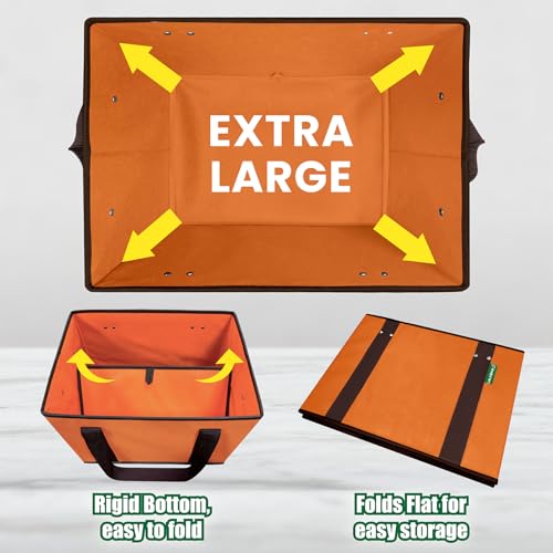 LALABAG Reusable Grocery Bag (Pack of 3) - Heavy Duty Box with High Load Carrier, Foldable, Perfect for Shopping, Gifting, Storage (Orange)