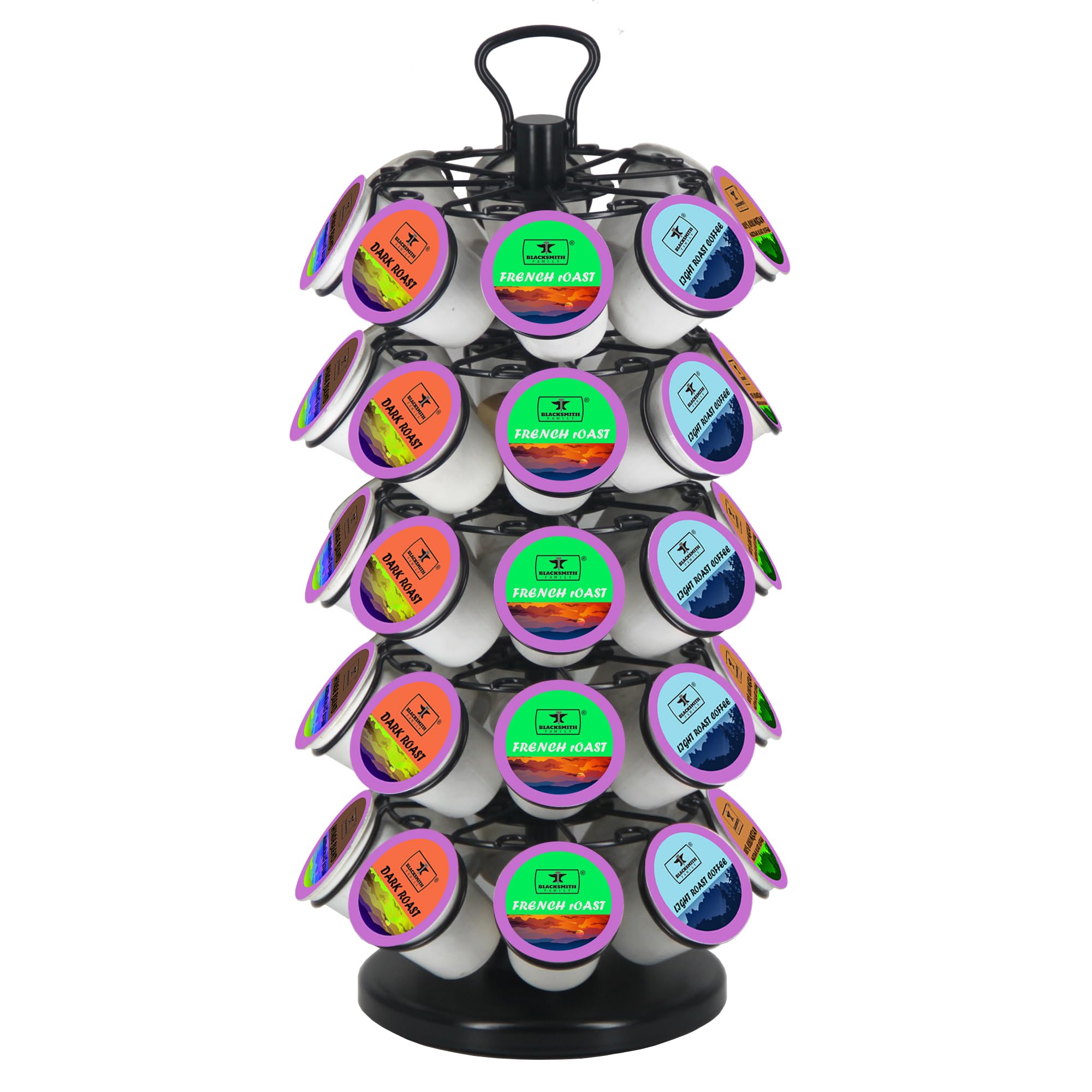 BLACKSMITH FAMILY K Cup Holders,K Cup Holder, K Cups Holder,K Cup Carousel, Coffee Pods Holder Storage Organizer Stand with KD Design (Glossy Black, 40 Pods Capacity)