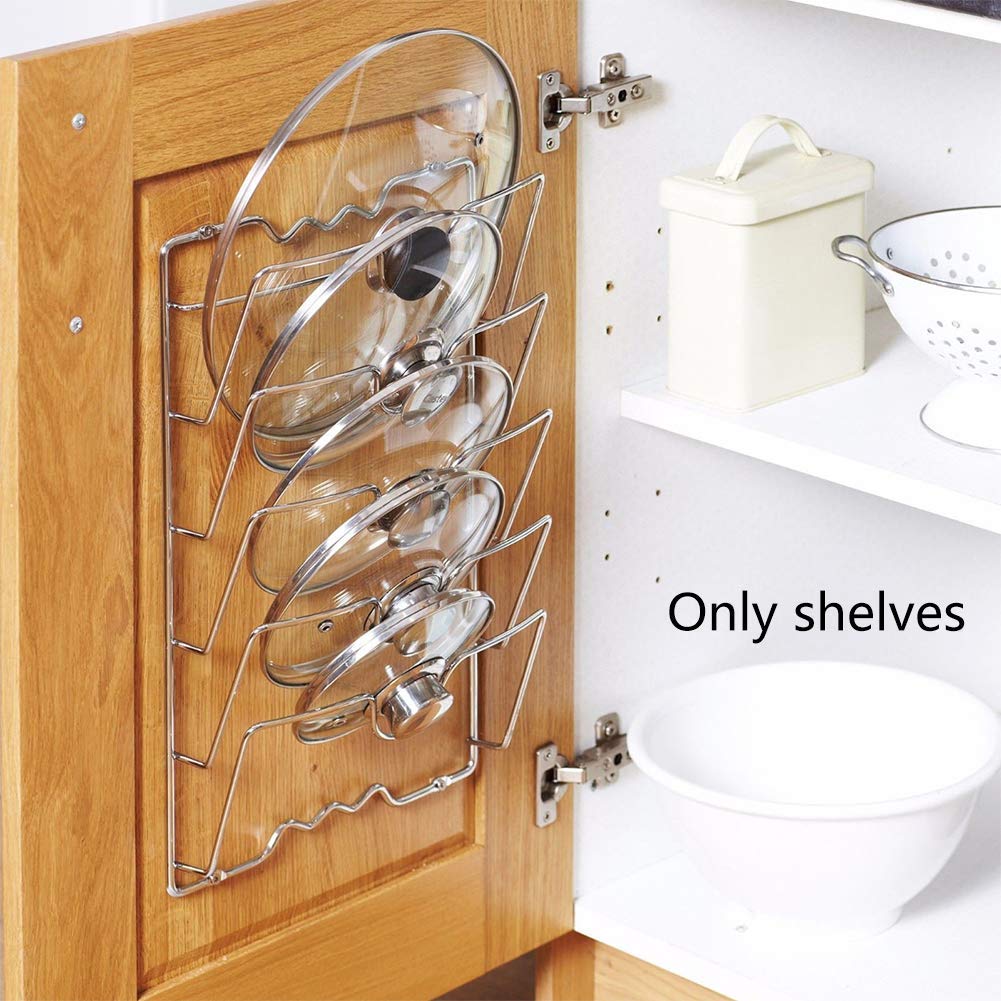 SAVICOS Wall Door Mount Pot Lid Rack,Kitchen Storage and Cabinet Organizer Holder,Chrome Finish