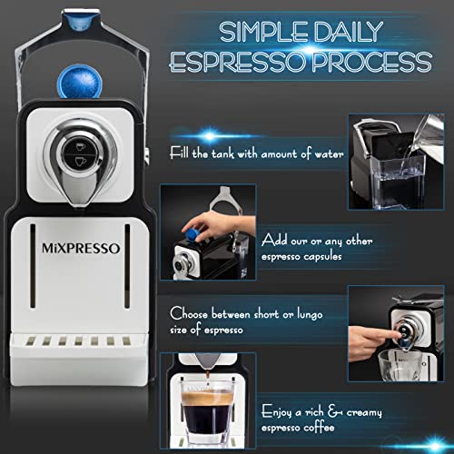 Mixpresso Espresso Machine for Nespresso Compatible Capsule, Single Serve Coffee Maker Programmable Buttons for Espresso Pods, Premium Italian 19 Bar Pressure Pump 23oz, Small Espresso Machine 1400W