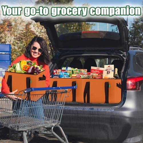 LALABAG Reusable Grocery Bag (Pack of 3) - Heavy Duty Box with High Load Carrier, Foldable, Perfect for Shopping, Gifting, Storage (Orange)