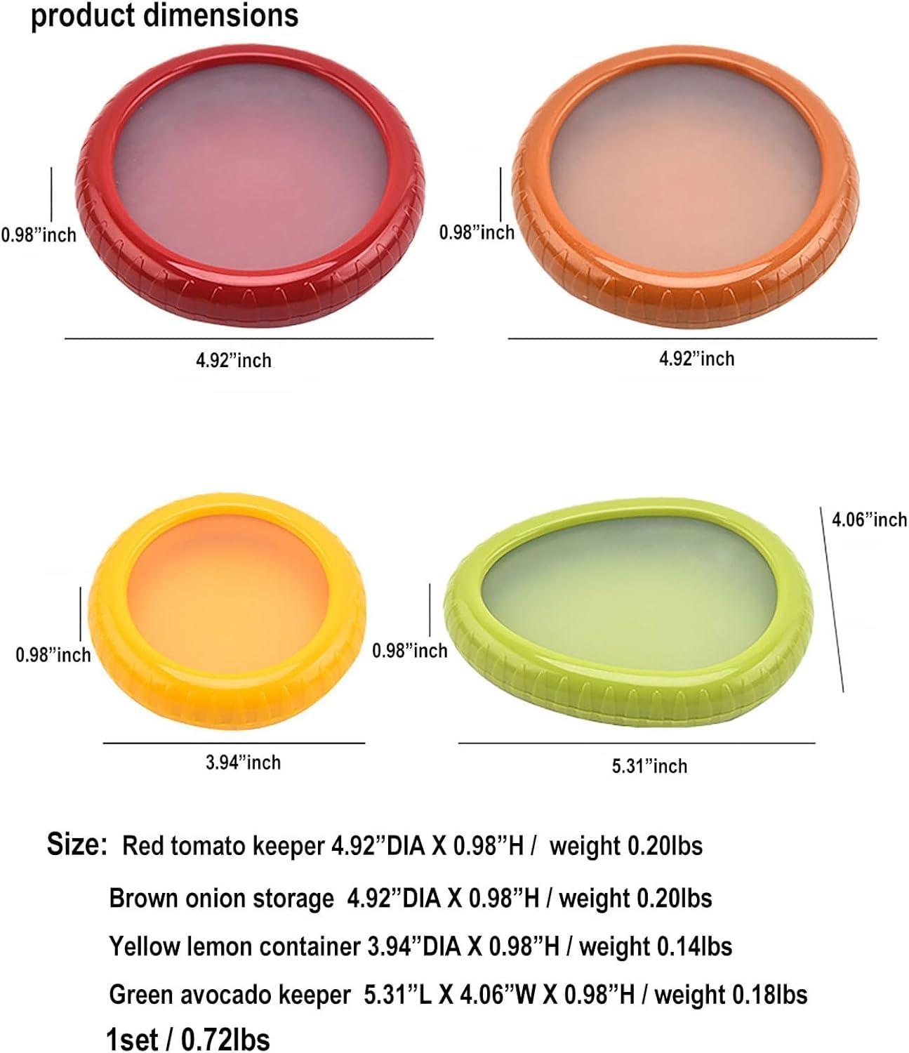 4PC Silicone film preservation box Fruit and Vegetable Storage Containers Set for Fridge, Onion Storage Container, Avocado keeper,Tomato Saver,and Lemon holder reusable silicone food savers