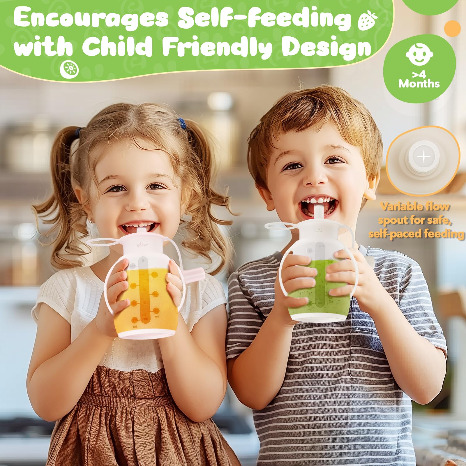 BEAR Baby Food Maker & Baby Fruit Food Feeder & Mini Freezer Nibble Tray & Baby Food Pouches Combo