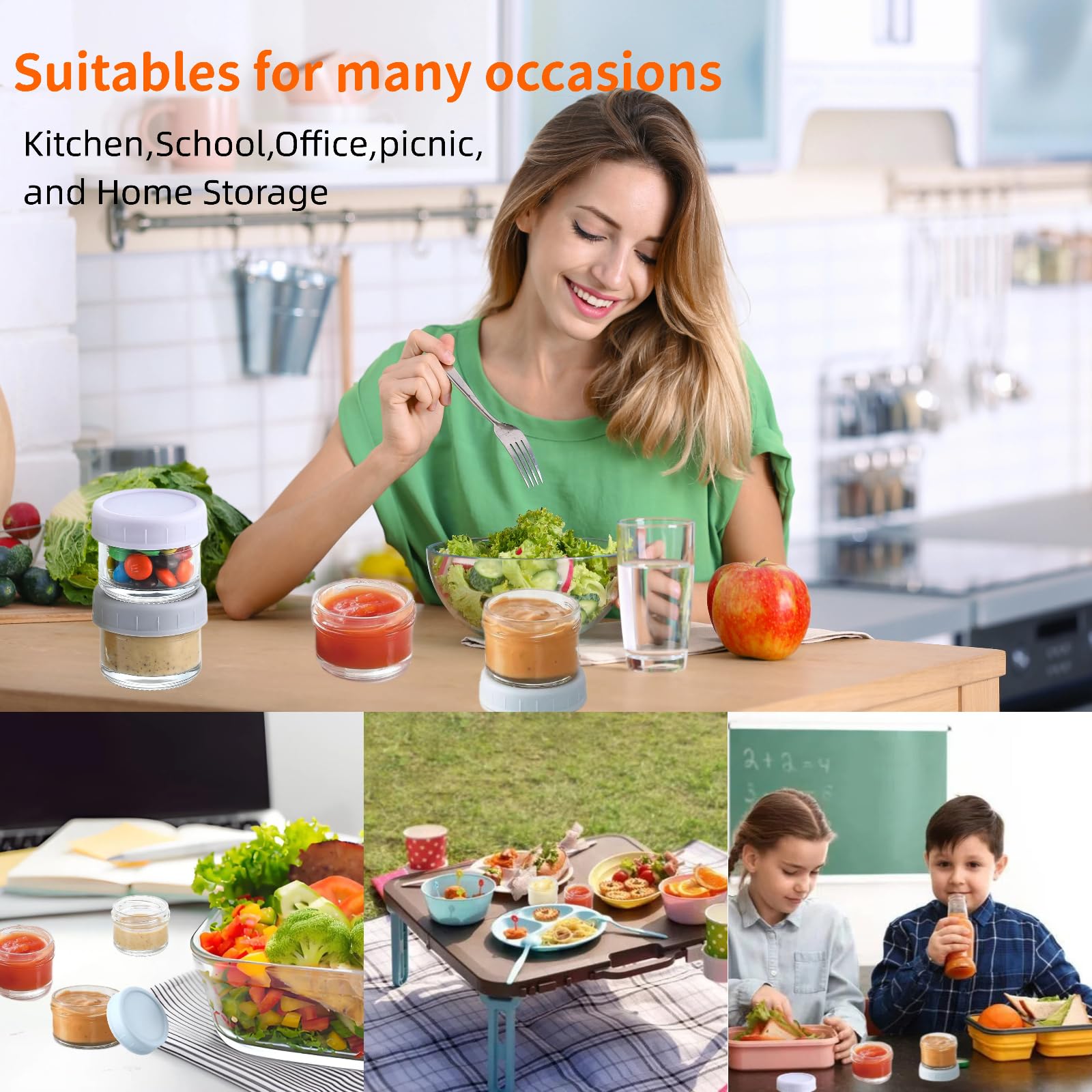 Small Glass Jars with Lids [6 Pack], Salad Dressing Container To Go, Condiment Containers & Dipping Sauce Cups, Glass Meal Prep Containers for Lunch Box (1.7oz)