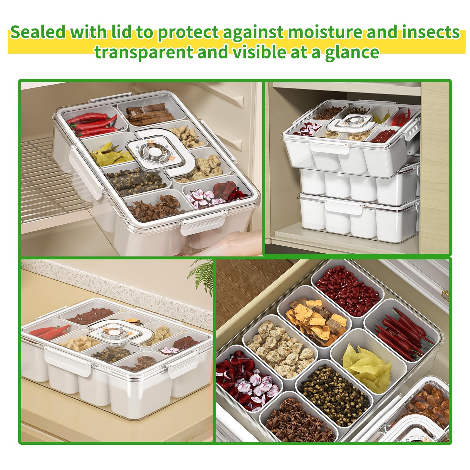 DIY Food Storage Containers, Organizer Boxes with Lids for Vegetables, Fruits, Herbs, Spices, Nuts, Seeds