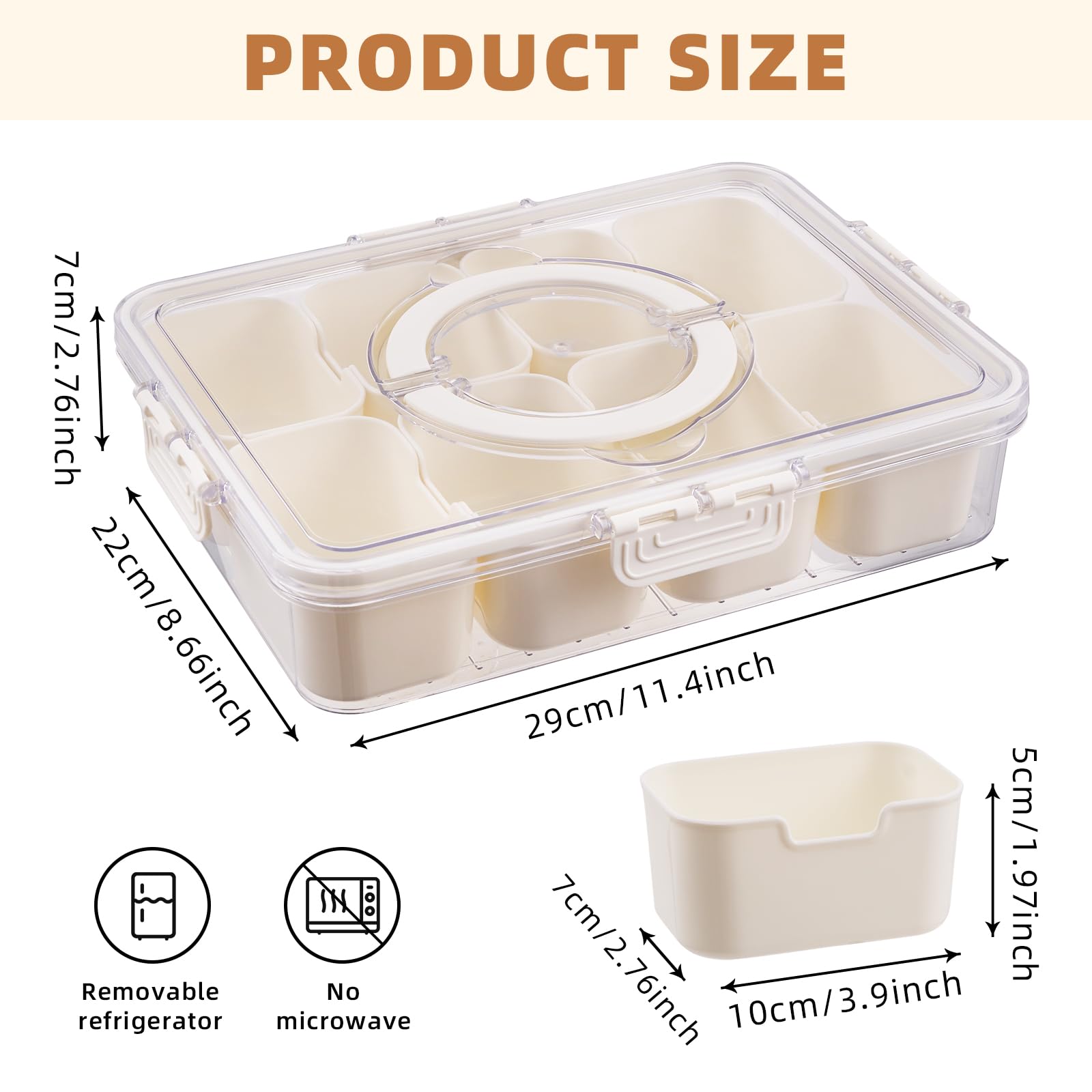Capella Edge Snack Box with Lid & Handle - Divided Clear Serving Tray, 8 Compartments for Snacks, Fruits, Nuts, Candy - Portable for Parties, Picnics, Travel, and Entertaining