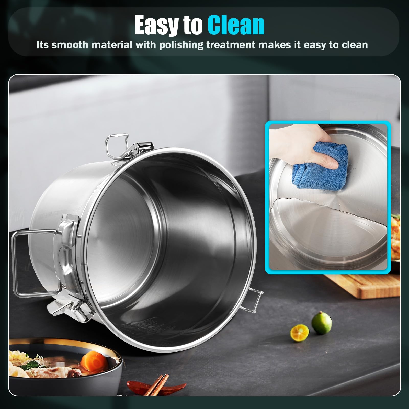 12L Stainless Steel Airtight Canister with Airtight lids & Locking Clamp, Kitchen Rice Storage Bucket, Rice Cereal Grain Canisters Container for Storing Dry/Wet Foods, Flour, Tea, Cereals, Rice