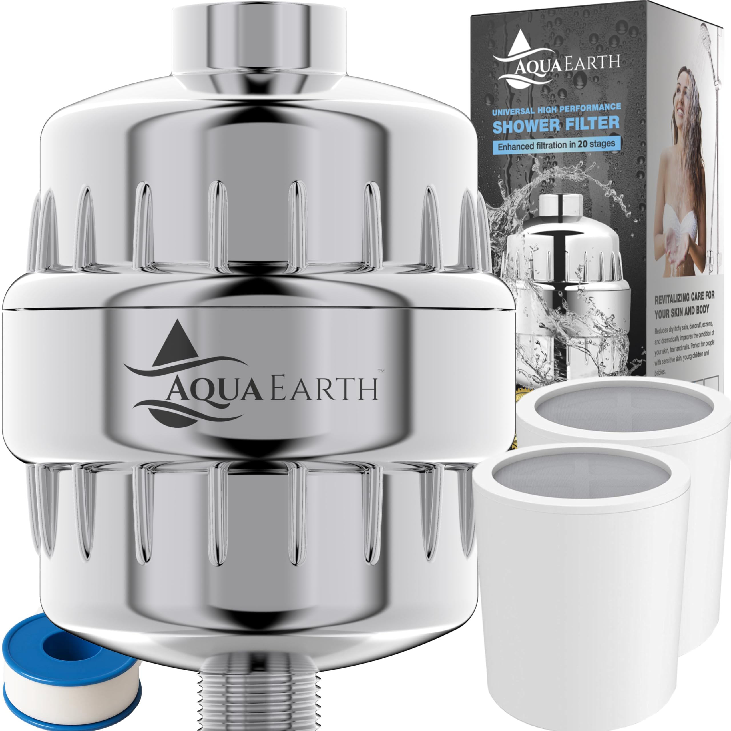 Aqua Earth Shower Filter For Hard Water Shower Head Filter to Remove Chlorine Fluoride Water Softener Coconut Shell Activated Carbon Reduces Dry Itchy Skin Heavy Metals Other Sediments Vitamin C