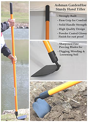 Ashman Garden Hoe (1 Pack)β Sturdy Hand Tiller β Heavy Duty Blade for Digging, Loosening Soil, and Weeding β Rubber Grip Handle for a Strong Hold β Rust Resistant Build.