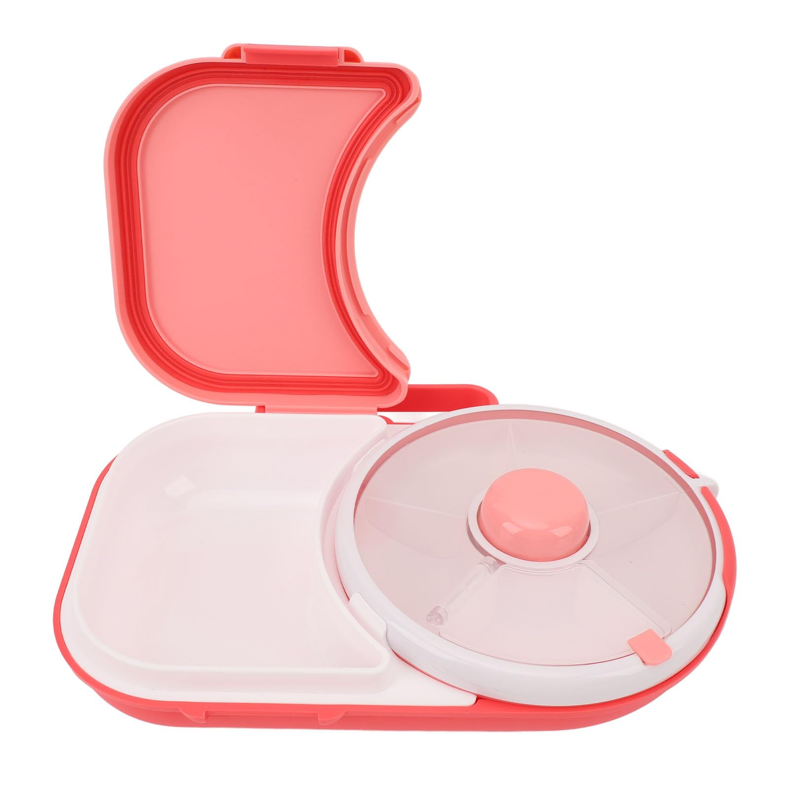 Snack Rotating Divider, Pinkish Fruit Spinner Organizer with Lid, Portable Livmo Snack Tray for Home Office Kids Lunch