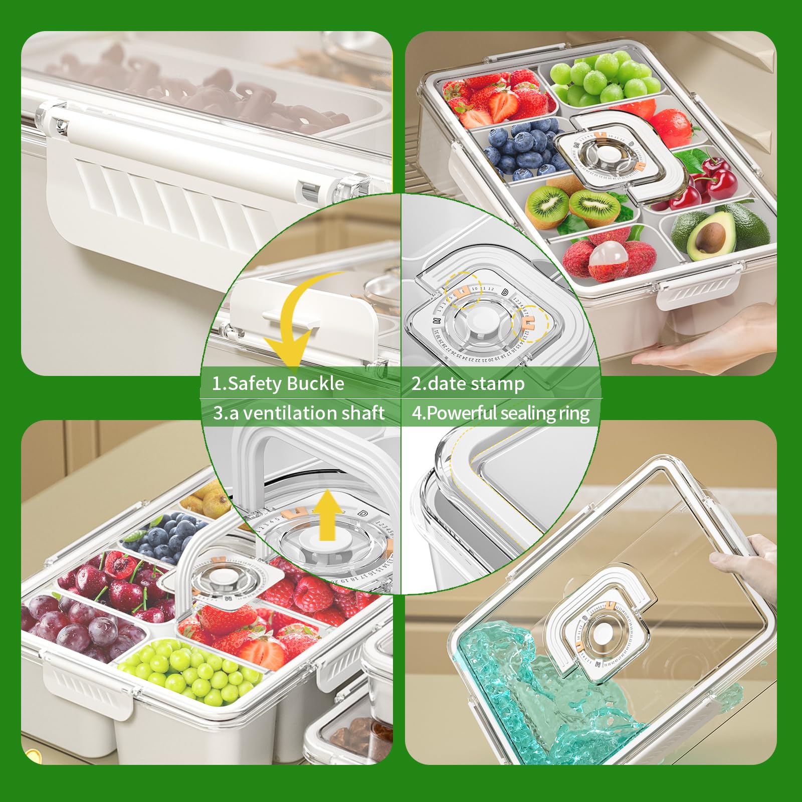 DIY Food Storage Containers, Organizer Boxes with Lids for Vegetables, Fruits, Herbs, Spices, Nuts, Seeds
