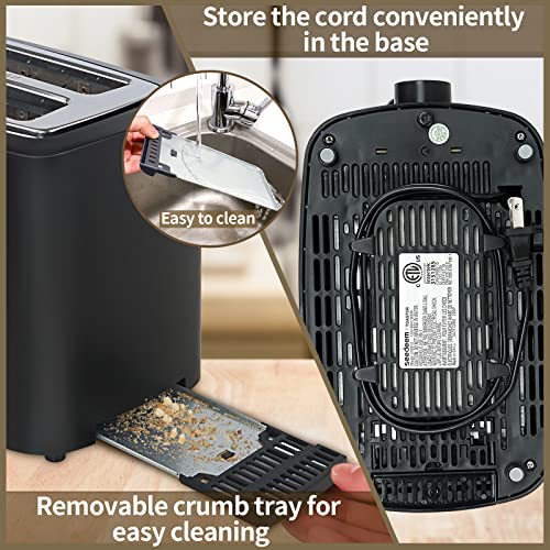 SEEDEEM Toaster 2 Slice, Bread Toaster with LCD Display, 7 Shade Settings, 1.4'' Variable Extra Wide Slots Toaster with Cancel, Bagel, Defrost, Reheat Functions, Removable Crumb Tray, 900W, Carbon Black