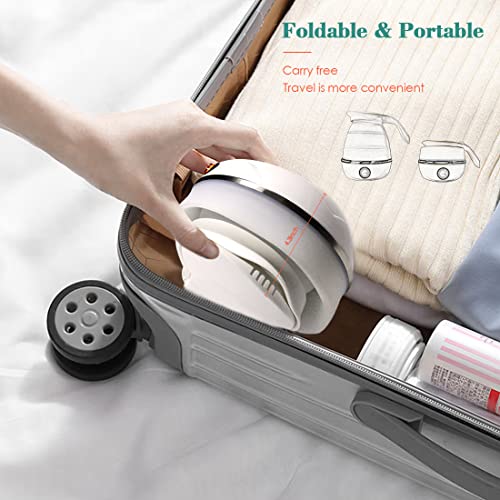 Travel Collapsible Kettle Electric - Portable Small Foldable Electric Kettle with Quick Boiling Tech, US Plug, BPA Free, 110V Voltage, 600ML β White