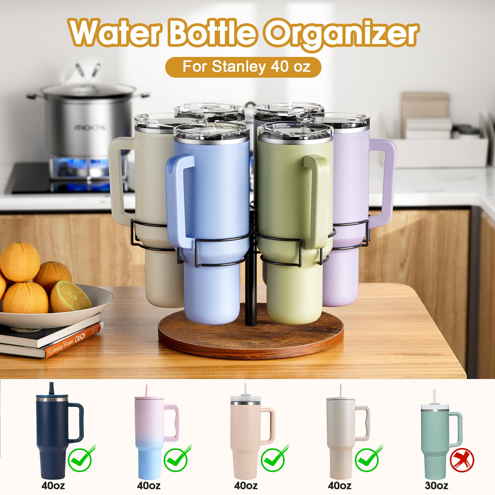 Stanley 40 oz Tumbler Organizer - 360 Rotatable Holder for Cabinets & Kitchen Storage, Ideal Gift