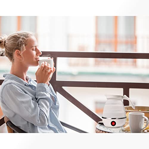 Travel Collapsible Kettle Electric - Portable Small Foldable Electric Kettle with Quick Boiling Tech, US Plug, BPA Free, 110V Voltage, 600ML β White