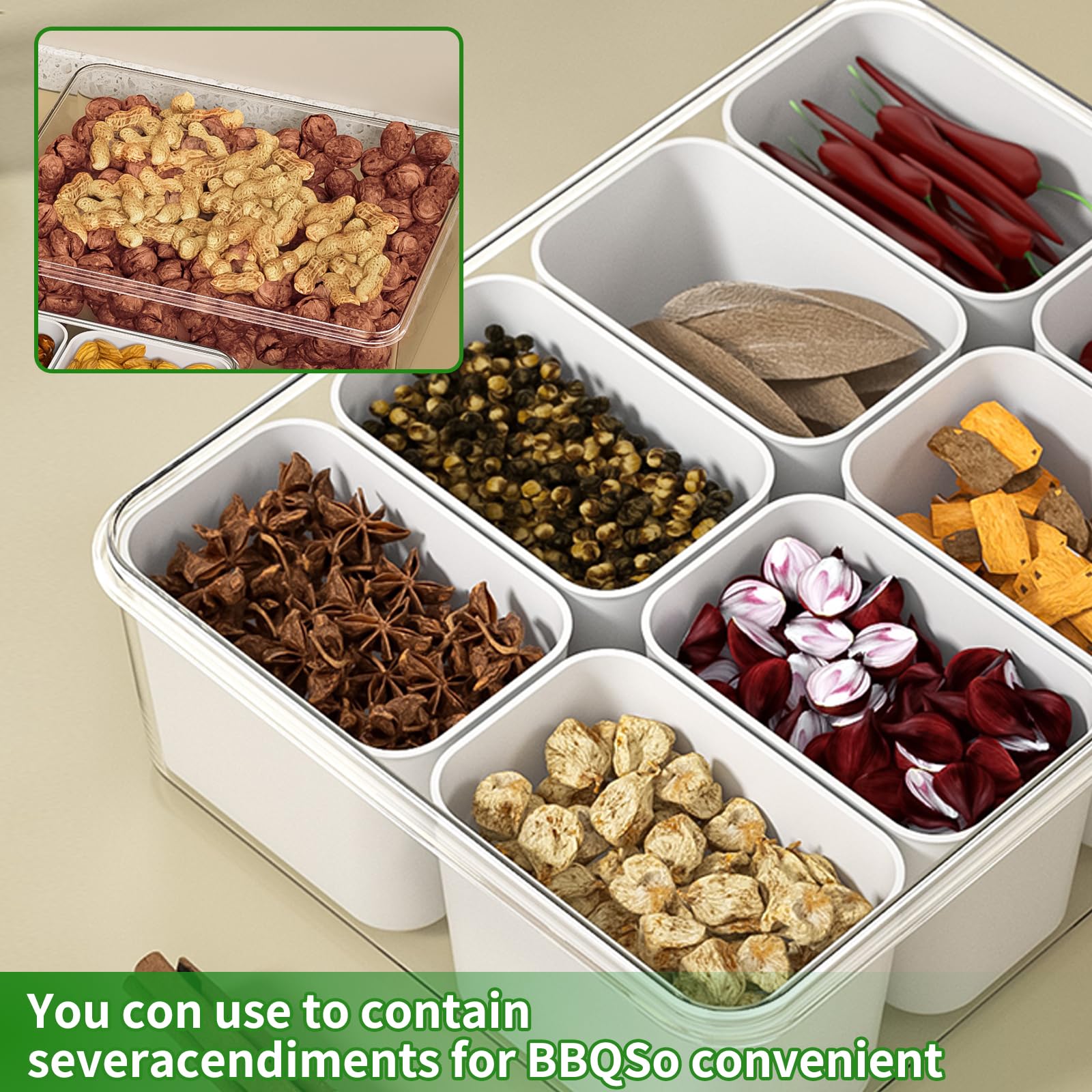 DIY Food Storage Containers, Organizer Boxes with Lids for Vegetables, Fruits, Herbs, Spices, Nuts, Seeds