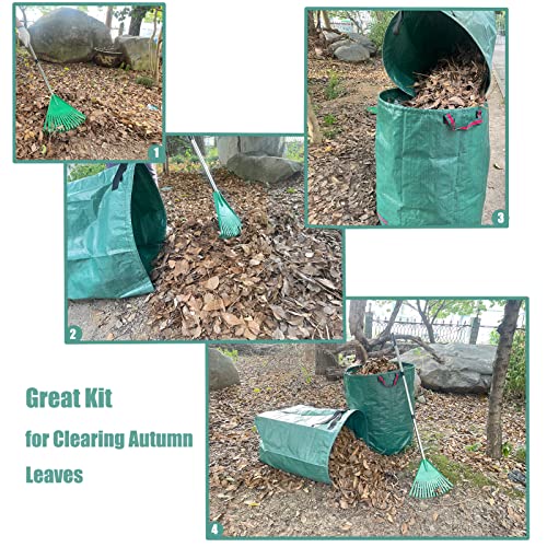 luseiya Upgrade Adjustable Leaf Rake - Garden Dustpan-Type Bag 53 Gallons and Standable Yard Waste Bag 72 Gallons for Collecting Leaves, Professional Reusable Lawn Leaf Waste Bags(Green)