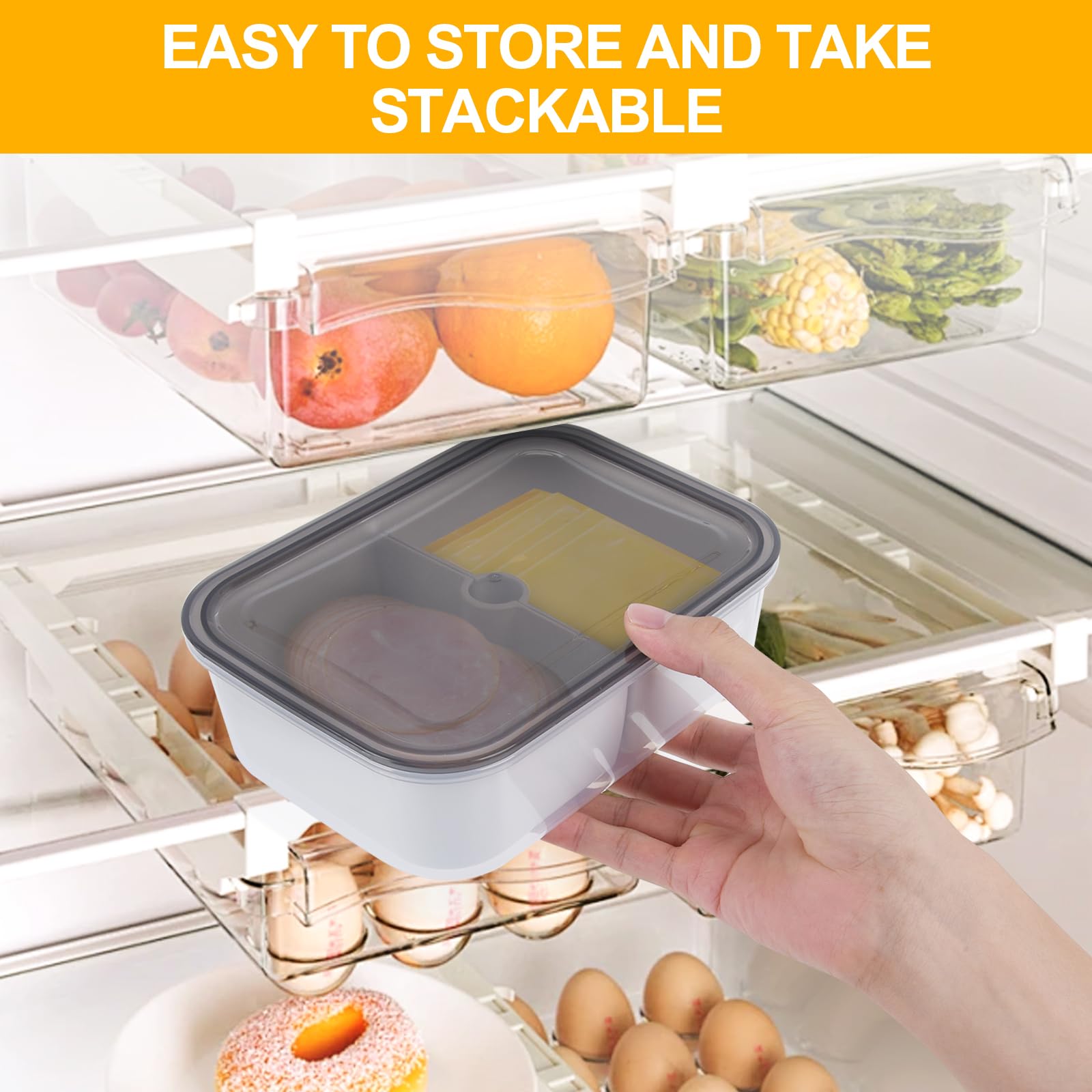 HALAGAS Ham and Cheese Container for Fridge，Deli Meat Container for Fridge，lunch meat container for refrigerator，Fridge storage box with lid seal，Keeping food fresh