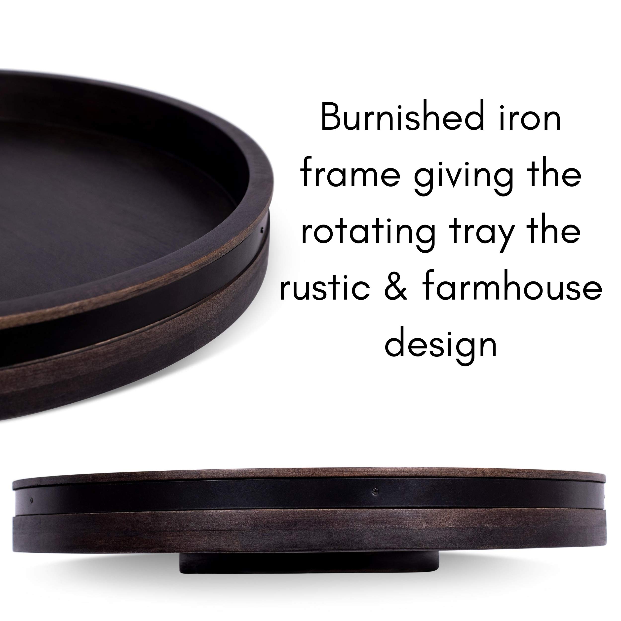 BIRDROCK HOME 18” Wooden Lazy Susan - Black - Burnished Iron Accents - Table Top Turntable - Cabinet or Pantry Organizer - Decorative Spice Rack Medicine Cleaning Spinning Table - Wood - Large