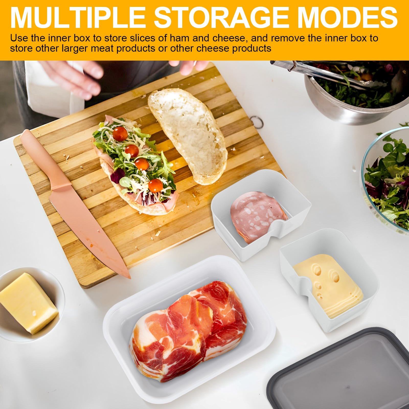 HALAGAS Ham and Cheese Container for Fridge，Deli Meat Container for Fridge，lunch meat container for refrigerator，Fridge storage box with lid seal，Keeping food fresh