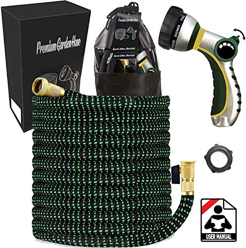 Water Hose Heavy Duty Expandable Hose โ Black Green, Triple Layer, Stronger Triple Latex Core, Heavy Duty, Thumb Control Spray Nozzle 3/4 USA (75ft)