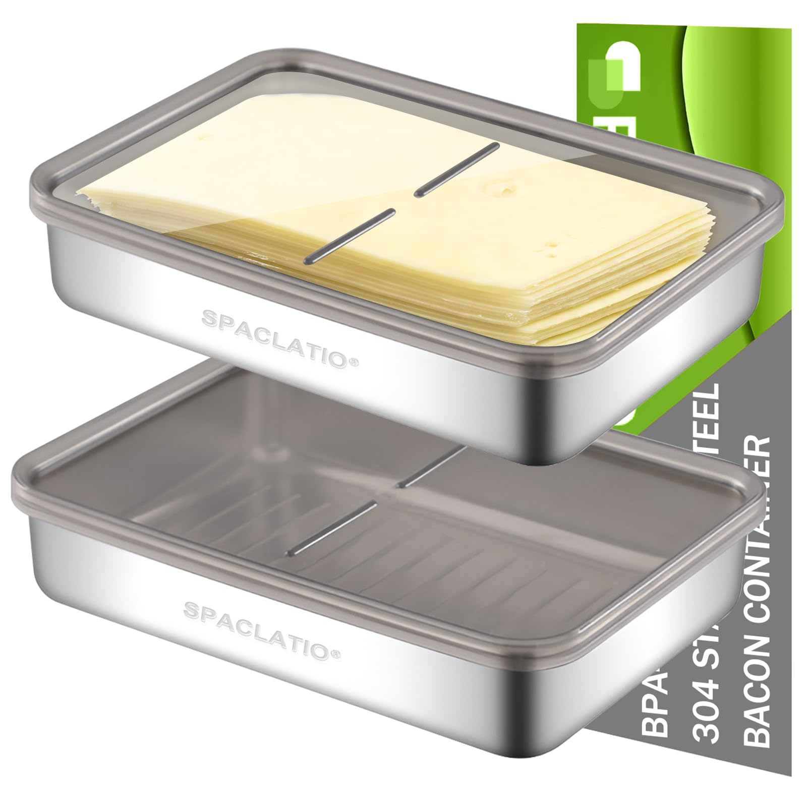 Cheese Container for Refrigerator, 2 Pack 304 Stainless Steel Airtight Deli Meat Storage Containers with Lids for Fridge, Dishwasher Safe Food Storage Containers Fridge Organizers and Storage(42 OZ)