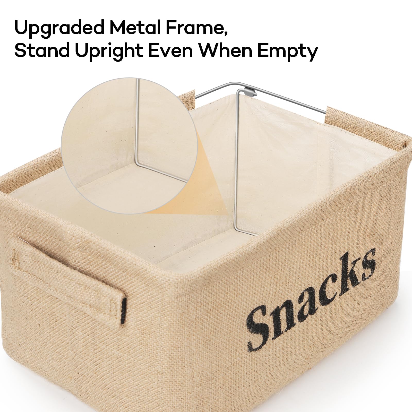 FLINKYE 2 Pack Snack Storage Organizer Basket Bins for Pantry Shelf and Countertop, Large Burlap Snacks Basket Container for Kitchen Office Popcorn Candy Pretzels and more