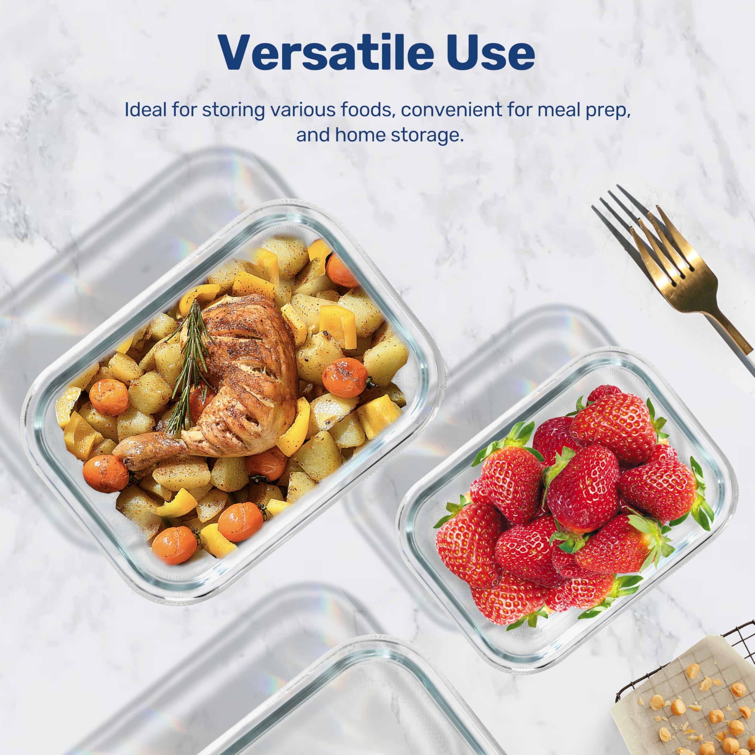 YSSOA Food Meal Prep Containers with Lids, All Temp Food Storage Container,BPA-Free,Airtight Glass Lunch Boxes,Ideal for Lunch, Meal Prep & Leftovers,Microwave, Oven,Dishwasher Friendly,4 Packs