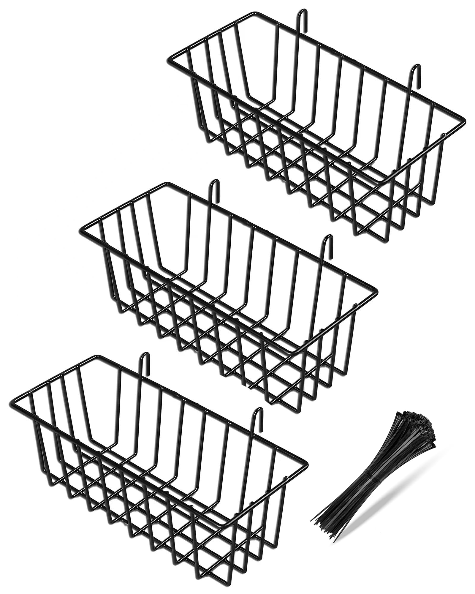 SEMPOMA 3 Pack Wall Basket, Hanging Wire Basket for Wall Grid Panel, Metal Hanging Baskets for Organizing, Wire Wall Baskets for Storage, Home Decor, Grid Wall Accessories