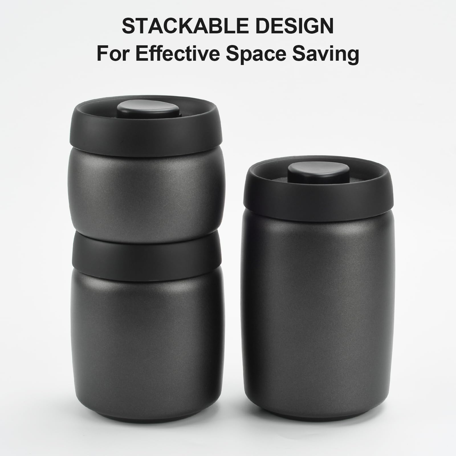 MFBJXC 2-Pack 16oz Vacuum Coffee Canister, 304 Stainless Steel Airtight Food Storage Container, Coffee Bean Storage for Coffee Beans Grounds Tea(Black 2L)