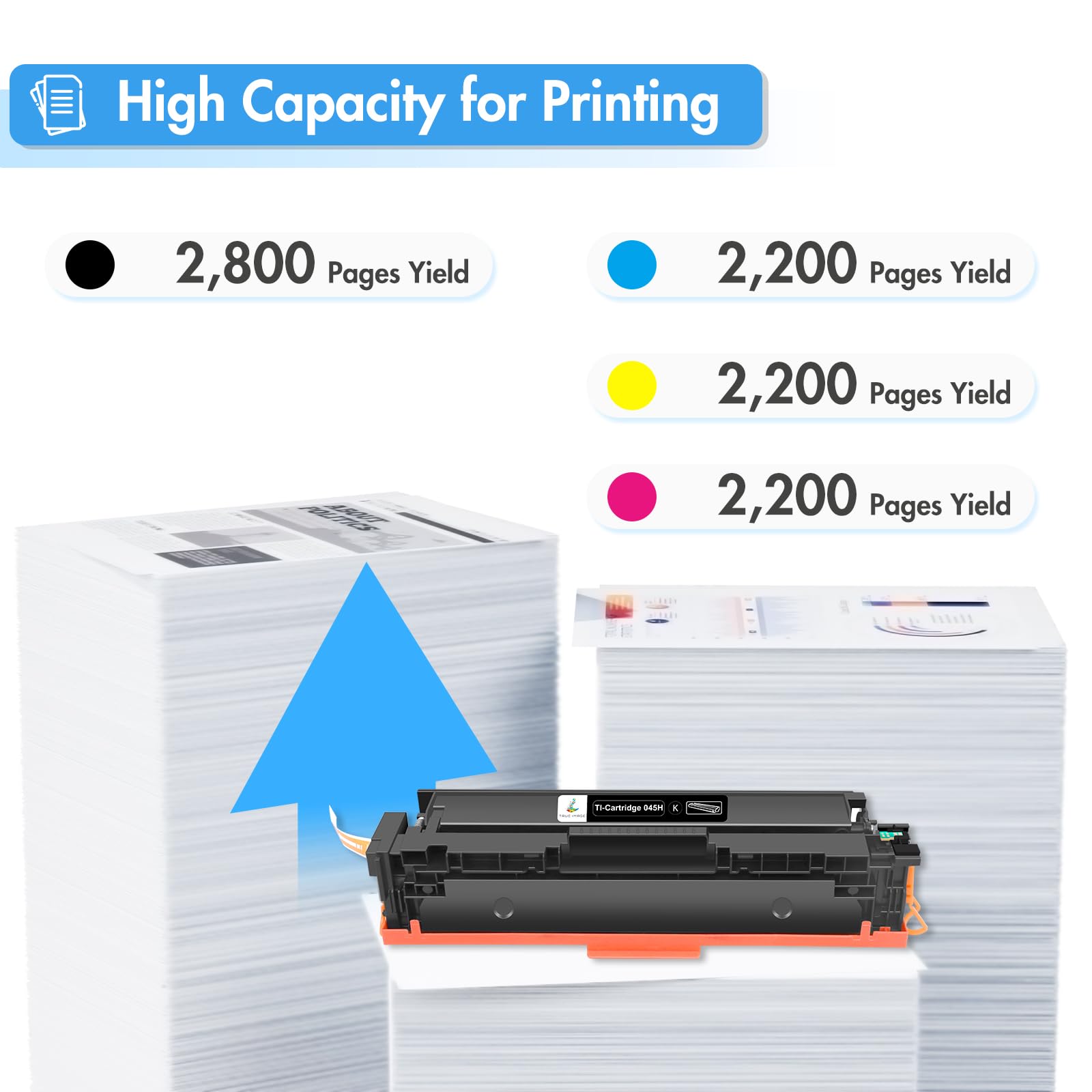 TRUE IMAGE Compatible Toner Cartridge Replacement for Canon 045 045H MF634Cdw Toner Canon Color ImageCLASS MF634Cdw MF632Cdw LBP612Cdw MF632 LBP612 Ink Printer (Black Cyan Yellow Magenta, 4-Pack)