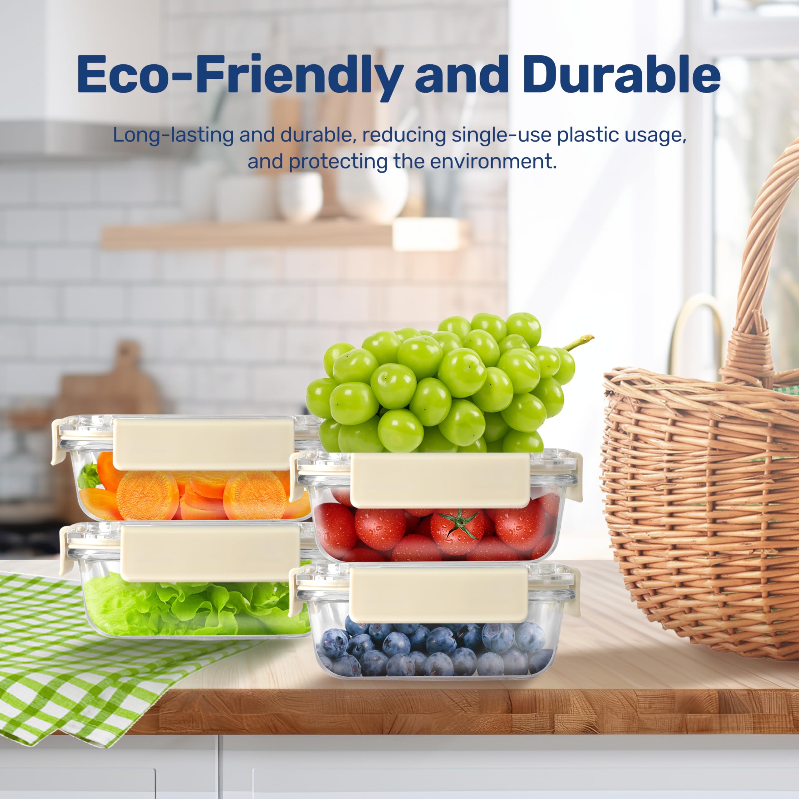YSSOA Food Meal Prep Containers with Lids, All Temp Food Storage Container,BPA-Free,Airtight Glass Lunch Boxes,Ideal for Lunch, Meal Prep & Leftovers,Microwave, Oven,Dishwasher Friendly,4 Packs