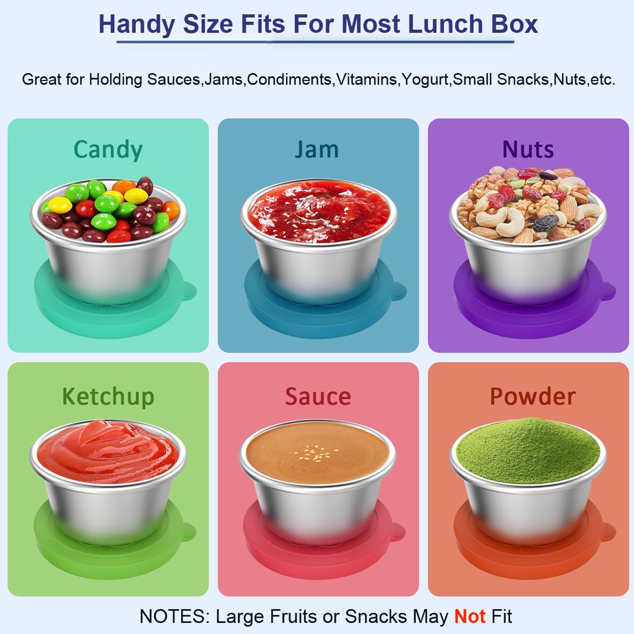 IJDD 6 Pack Salad Dressing Container To Go 2.4oz Small Condiment Containers with Leakproof Silicone Lids Reusable Stainless Steel Sauce Cups for Office Lunch Bento Box Picnic Meal Prep Travel Party