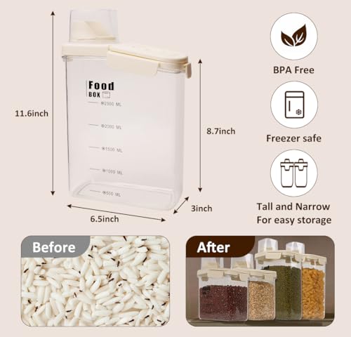 hoforife 2 Pcs Airtight Cereal Containers Storage Set for Kitchen, Large Plastic Rice Dry Food Dispenser Non-Bpa (85oz)