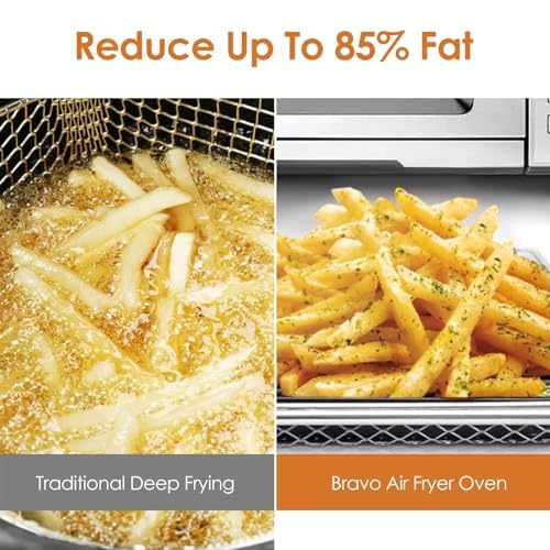 NUWAVE Bravo Air Fryer Toaster Smart Oven, 12-in-1 Countertop Convection, 30-QT XL Capacity, 50°-500°F Temperature Controls, Top and Bottom Heater Adjustments 0%-100%, Brushed Stainless Steel Look