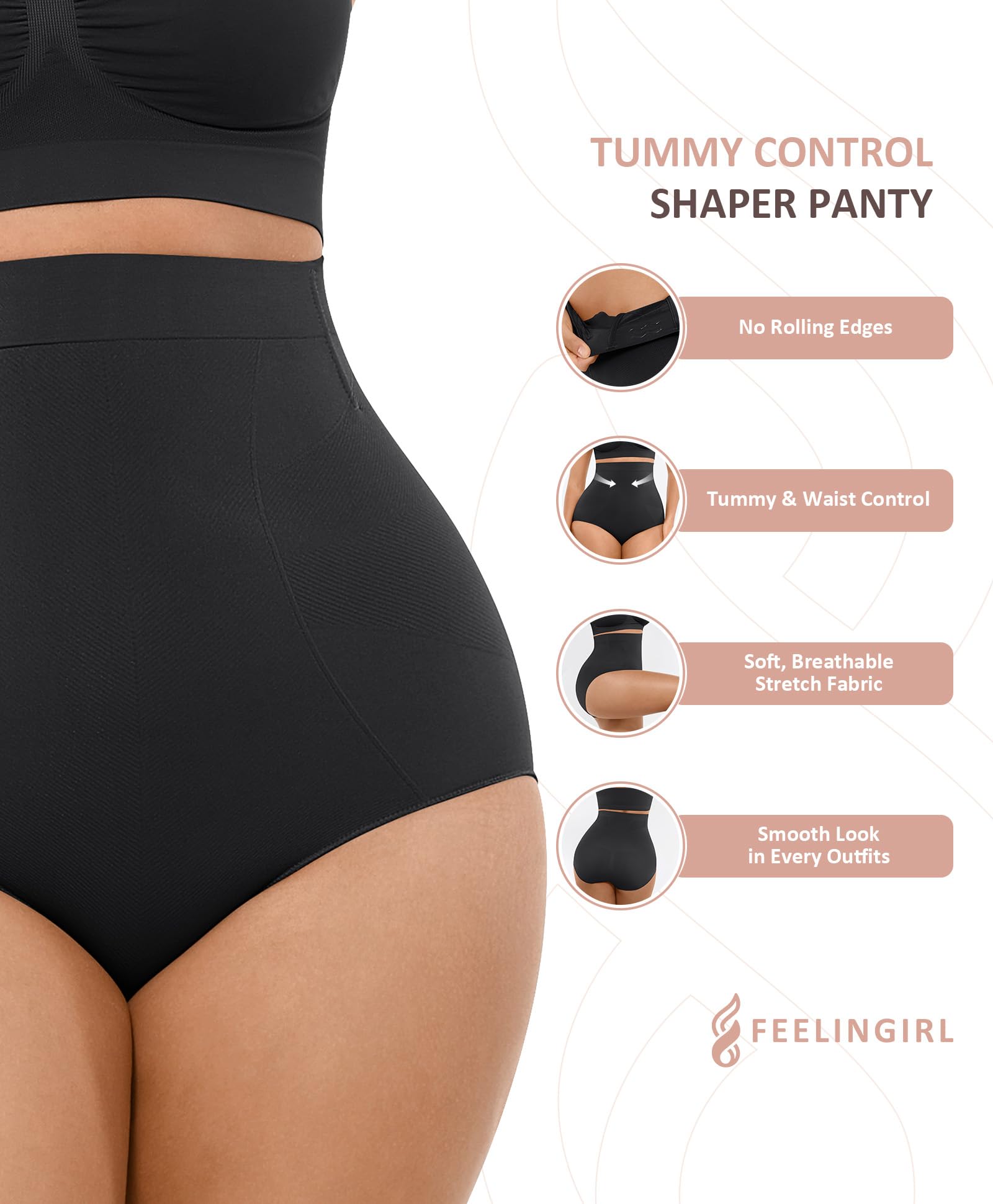FeelinGirl Shapewear Tummy Control Underwear for Women High Waisted Panty Girdles Body Shaper Panties Black M/L