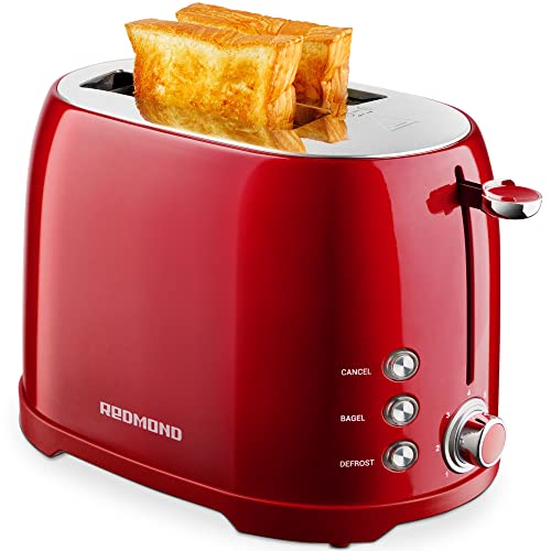 REDMOND Toaster 2 Slice, Retro Bagel Stainless Steel Compact Toaster with 1.5”Extra Wide Slots, 7 Bread Shade Settings for Breakfast, 800W (Valentine Red)